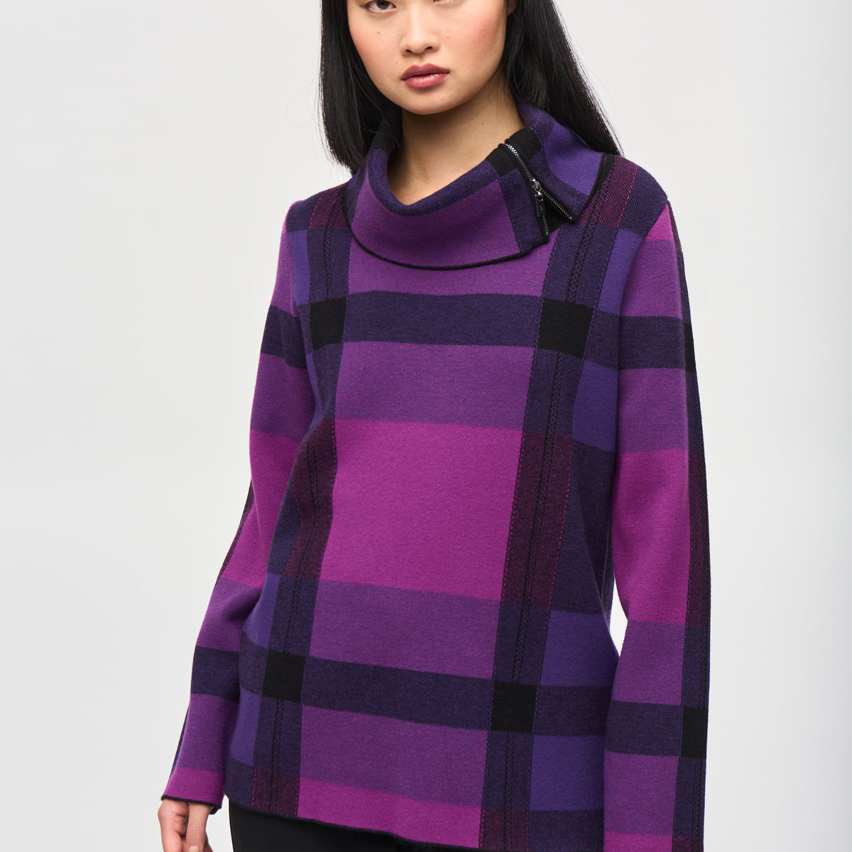 Joseph Ribkoff Plaid Jacquard Cowl Neck Sweater / 243943 – Designers Taradale